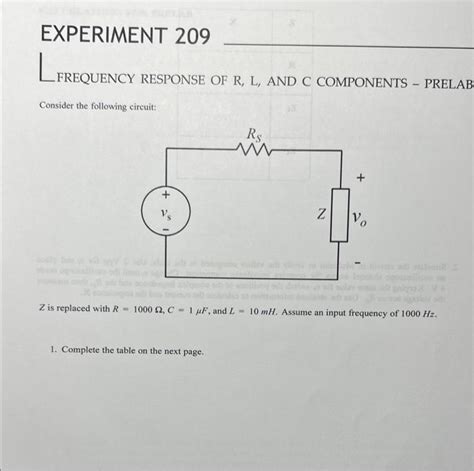 Solved FREQUENCY RESPONSE OF R L AND C COMPONENTS PRELAB Chegg