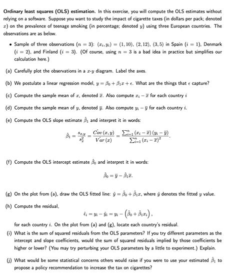 Solved Ordinary Least Squares Ols Estimation In This