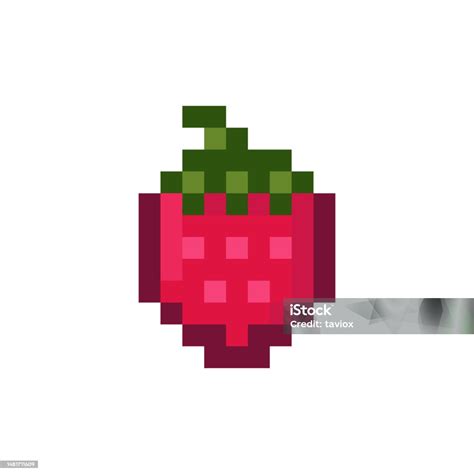 흰색 배경에 격리된 딸기 아이콘 또는 기호 벡터 삽화 픽셀 아트 8 비트 레드 베리 과일 레트로 기호 비디오 게임 음식
