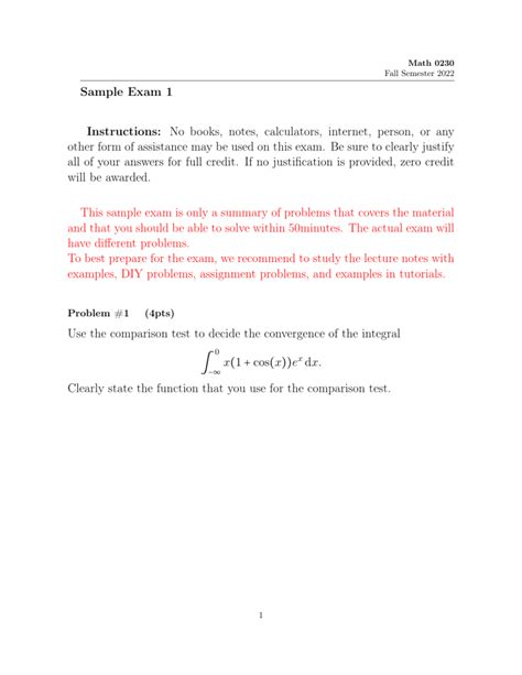 Math 0230 Sample Exam 1 Integration Differential Equations