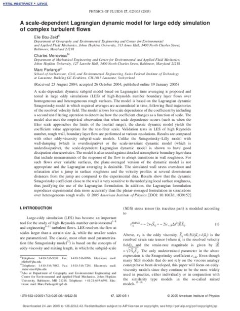 Pdf A Scale Dependent Lagrangian Dynamic Model For Large Eddy Simulation Of Complex Turbulent