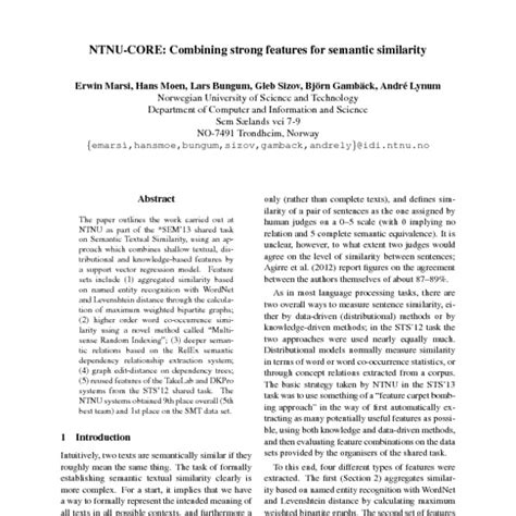 Ntnu Core Combining Strong Features For Semantic Similarity Acl Anthology