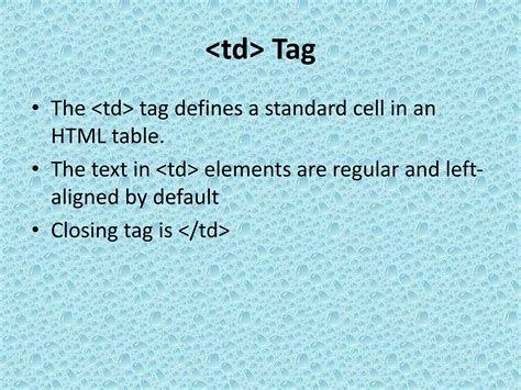 web html table tags pptx