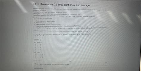Solved 511 Lab Exercise 2d Array Print Max And Average