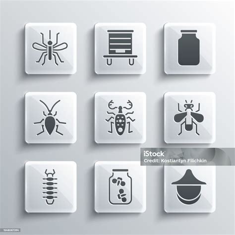 항아리에 반딧불이 벌레 양봉가 모자 곤충 파리 딱정벌레 사슴 지네 바퀴벌레 모기 및 유리 아이콘을 설정합니다 벡터 곤충에 대한 스톡 벡터 아트 및 기타 이미지 Istock