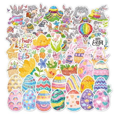 귀여운 부활절 날 계란 토끼 그래피티 스티커 어린이 장난감 만화 데칼 부활절 장식 가정 부활절 파티 토끼 벽 데칼 50 개 100 개 축제 And 파티 용품