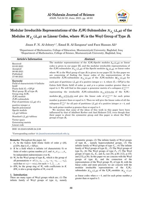 Pdf Modular Irreducible Representations Of The Fpw4 Submodules Pfn