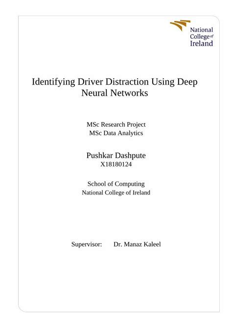 Pdf Identifying Driver Distraction Using Deep Neural Networks Dokumentips