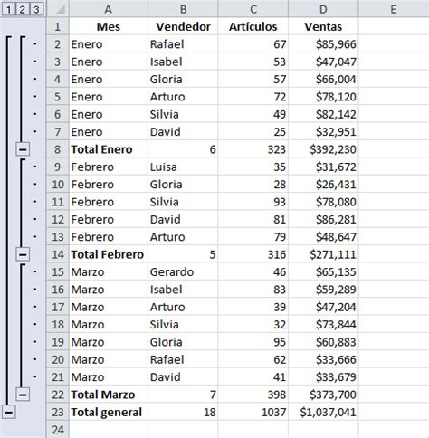 cómo agrupar filas en excel excel total
