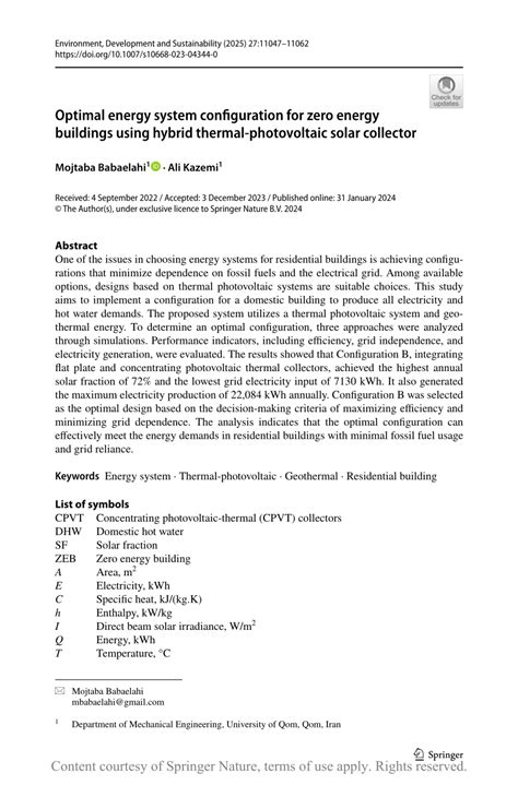 Optimal Energy System Configuration For Zero Energy Buildings Using Hybrid Thermal Photovoltaic
