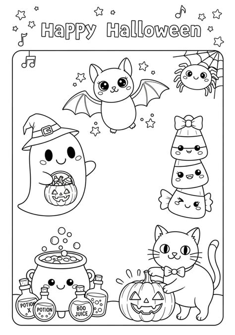 Kawaii Halloween Coloring Page Free Printable