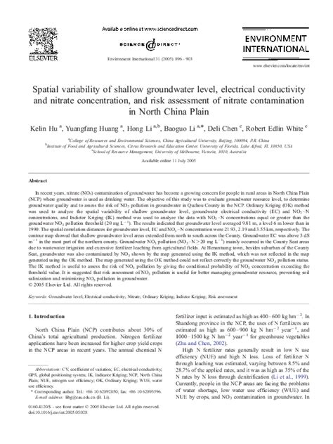 Pdf Spatial Variability Of Shallow Groundwater Level Electrical Conductivity And Nitrate