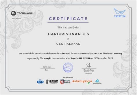 Harikrishnan K S On Linkedin Successfully Completed Workshop Organised By Techmaghi In