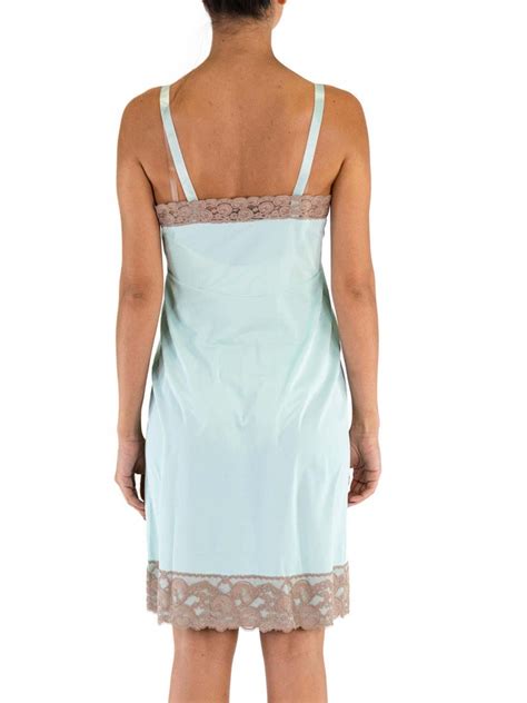 1940s Aqua Blue Nylon Tricot Jersey Slip With Lace Trim For Sale At 1stdibs