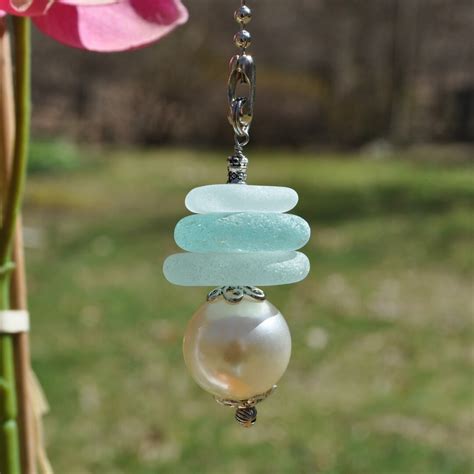 Ceiling Fan Pulls Genuine Sea Glass Light Pulls Decorative Suncatcher Frosty Blue Varied Mix