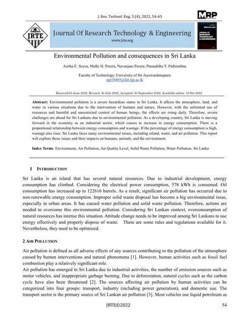 Pdf Environmental Pollution And Consequences In Sri Lanka
