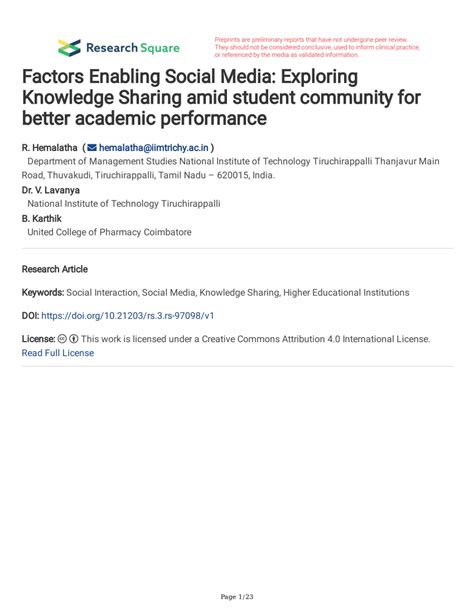 PDF Factors Enabling Social Media Exploring Knowledge Sharing Amid Student Community For