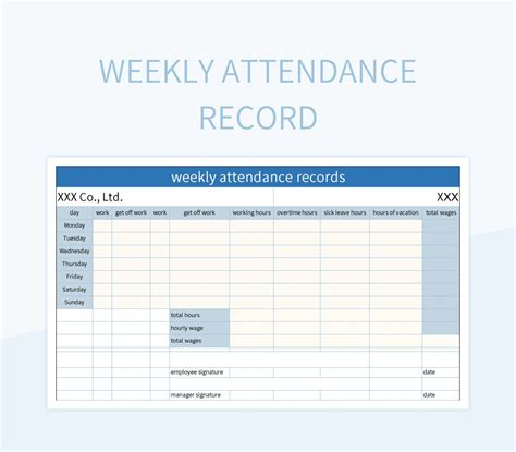 Free Weekly Attendance Record Templates For Google Sheets And Microsoft Excel Slidesdocs