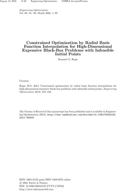 Pdf Constrained Optimization By Radial Basis Function Interpolation For High Dimensional