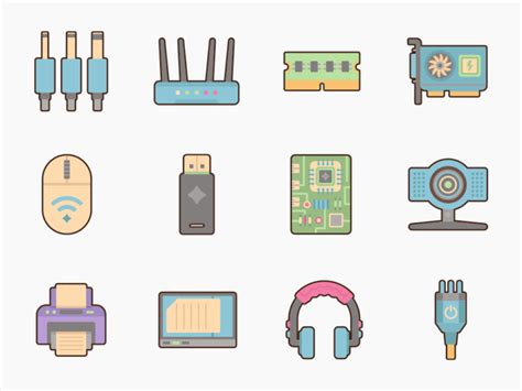 50 Computer Hardware Icon Set Flat Icons