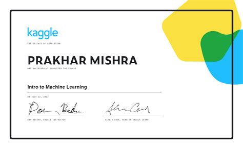 Prakhar Mishra Completed The Intro To Machine Learning Course On Kaggle