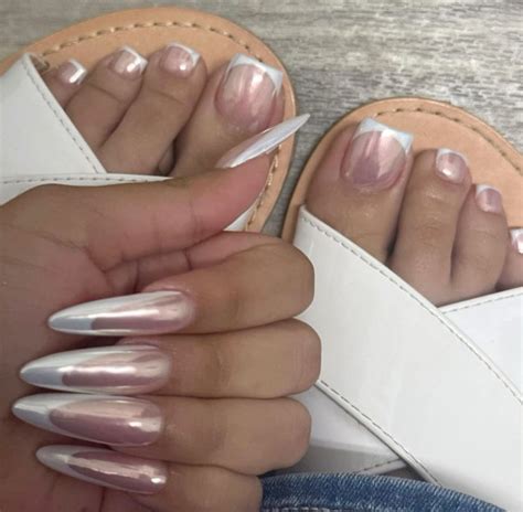 Acrylic Toes Chrome Mani Pedi Inspiration In 2025 French Toe Nails