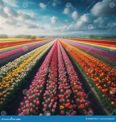 A Field Of Tulips In Different Colors Generative Ai Stock Illustration Illustration Of Plant