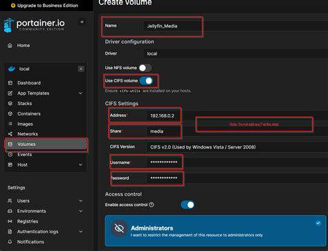 docker jellyfin setup with portainer with media in a network location