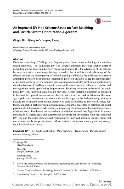 An Improved Dv Hop Scheme Based On Path Matching And Particle Swarm Optimization Algorithm