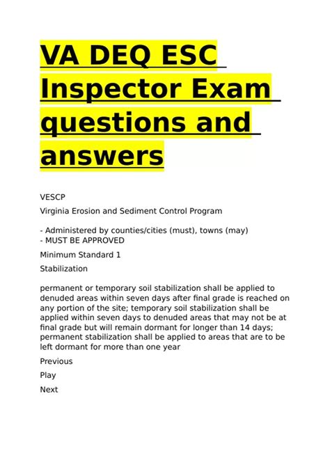 Va Deq Esc Inspector Exam Questions And Answers Swm Deq Stuvia Us