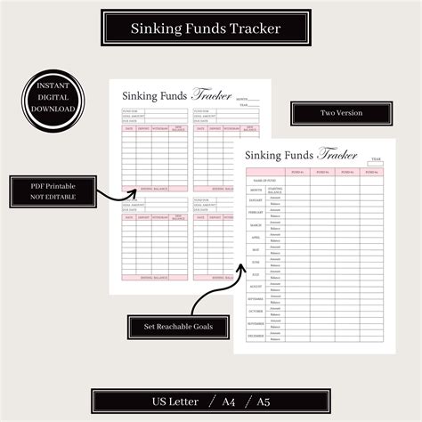 Sinking Funds Tracker Printable Financial Savings Tracker Budget