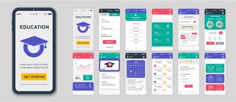Premium Vector Set Of Ui Ux Gui Screens Education App Flat Design