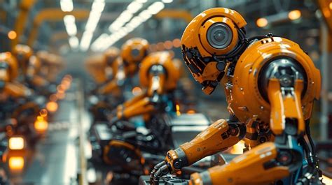 Robots Working On Hightech Factory Assembly Line Premium Ai Generated