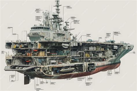 Diagram Of A Large Ship With Labeled Parts A Detailed Schematic Of A Military Ship With All The