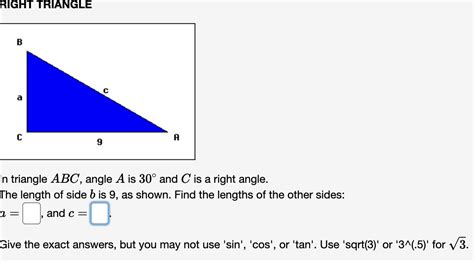 Solved Right Trianglein Triangle Abc Angle A ﻿is 30° ﻿and C