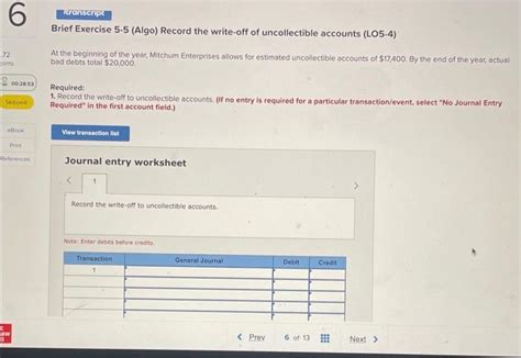 Solved Brief Exercise Algo Record The Write Off Of Chegg