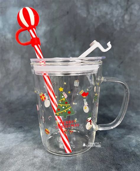 Buy Merry Christmas Glass Cup With Lid Trinity Christmas