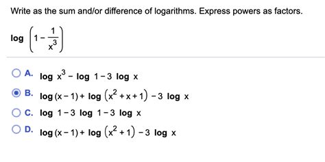 Solved Write As The Sum And Or Difference Of Logarithms Chegg Com