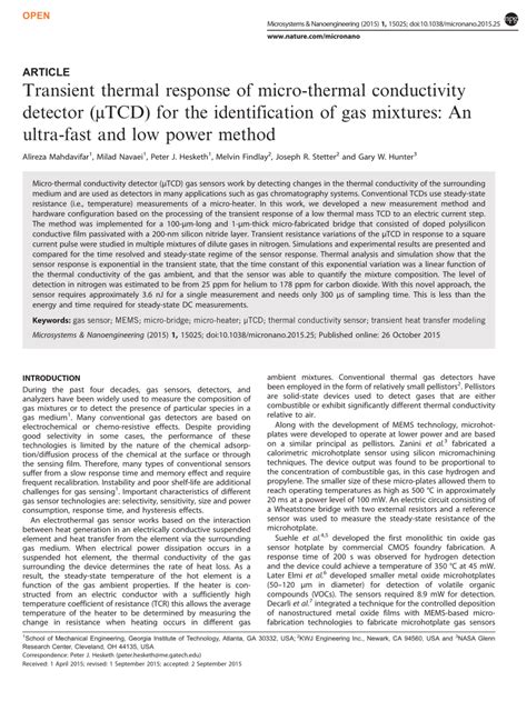 Pdf Transient Thermal Response Of Micro Thermal Conductivity Detector µtcd For The