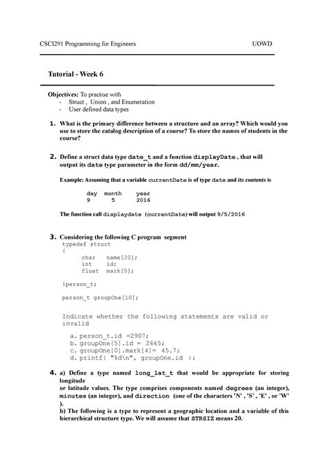 Tutorial 6 Work Tutorial Week 6 Objectives To Practise With