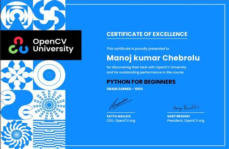 Thrilled To Share My Opencv University Certificate For Python For