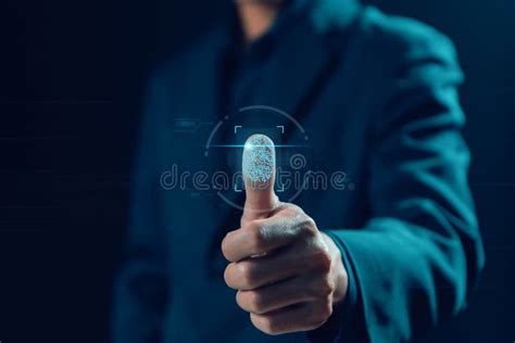 Cyber Security Concept Businessman Scan Fingerprints A Biometric