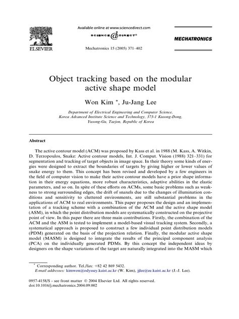Object Tracking Based On The Modular Active Shape Model Pdf Image Segmentation