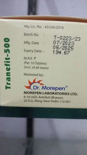 500mg Tranefit Tranexamic Acid Tablet At ₹ 194box Pharmaceutical Tablets In Jodhpur Id