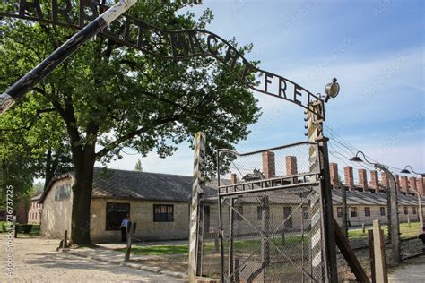 Entrance To Concentration Camp Auschwitz Oswiecim Barbed Wire Fence