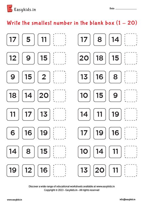 Write The Smallest Number Worksheet 1 20