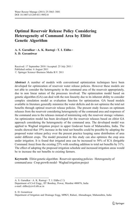 Pdf Optimal Reservoir Release Policy Considering Heterogeneity Of