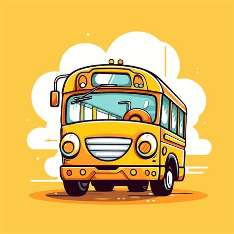 Мультфильмный школьный автобус на желтом фоне Векторная иллюстрация в плоском стиле Премиум Ai