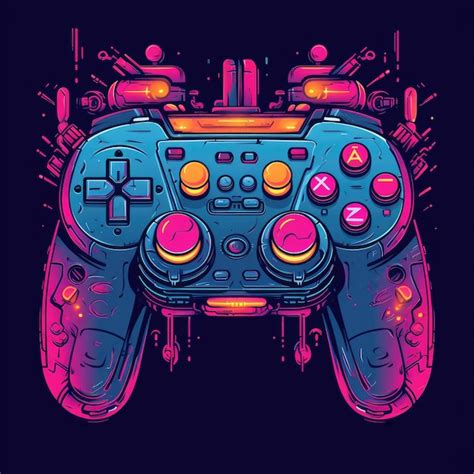 Premium Ai Image Neon Poster Of A Playstation Controller With A Controller In The Middle