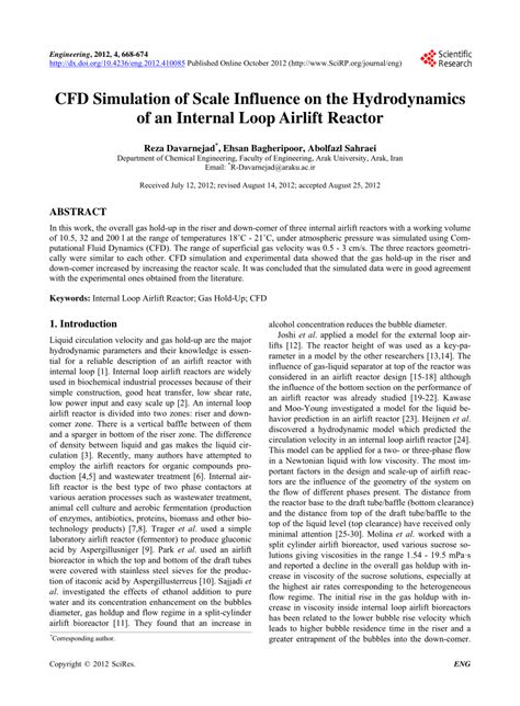 Pdf Cfd Simulation Of Scale Influence On The Hydrodynamics Of An Internal Loop Airlift Reactor